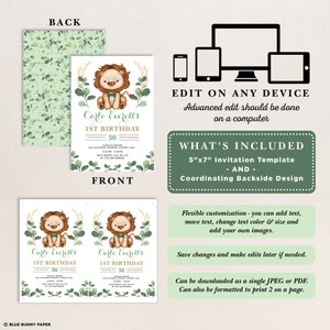 EDITABLE Lion Birthday Invitation Template, Wild One Party Invite ...