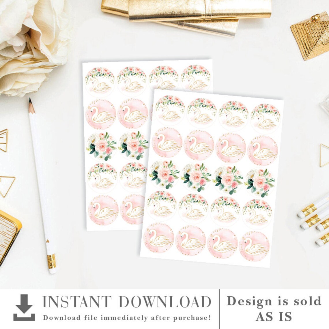 Swan Princess Baby Shower Decorations. Pink Gold Floral Swan Cupcake ...