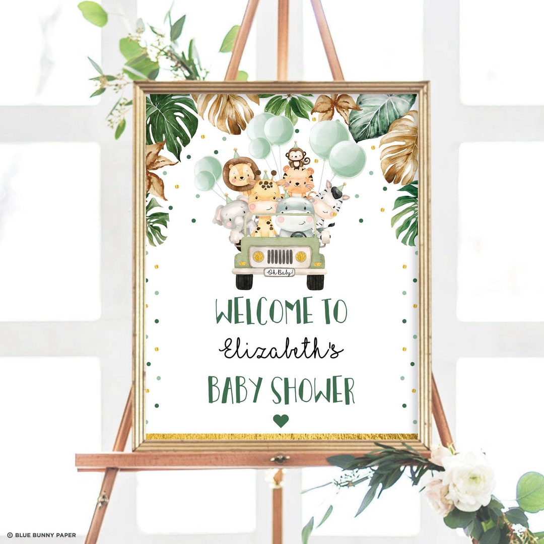 Editable Jungle Baby Shower Welcome Sign, Wild Animals Safari 1st ...