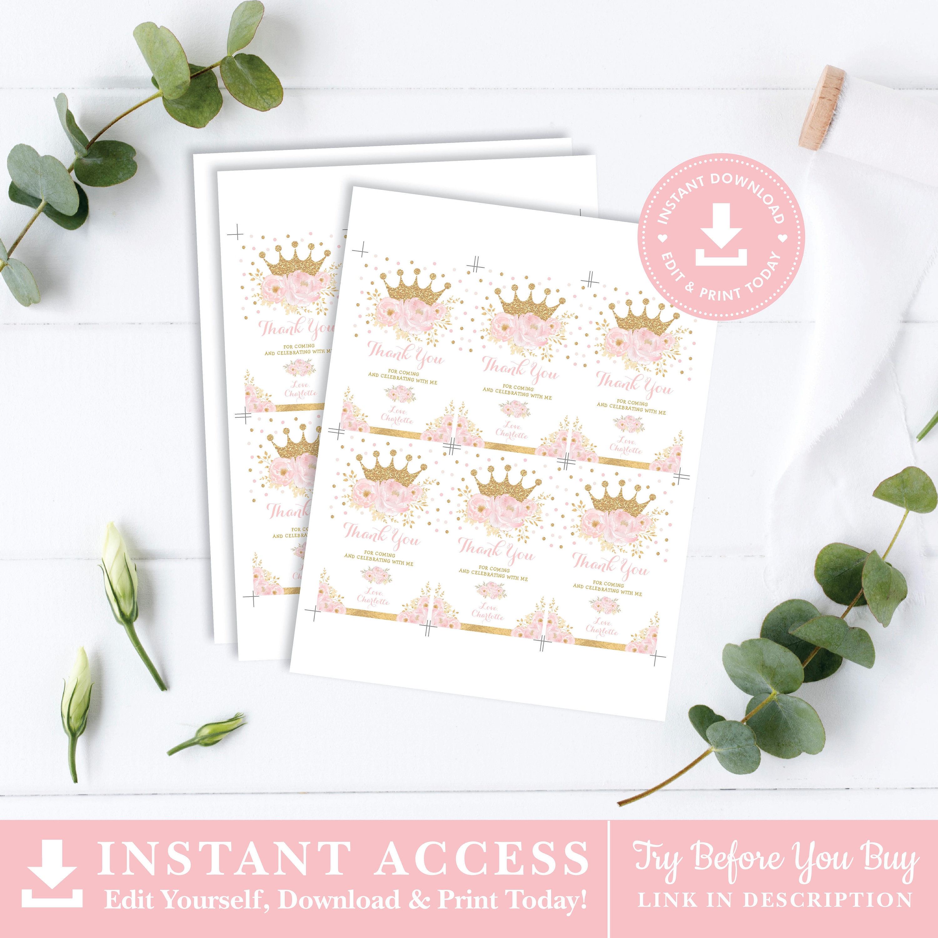 Crown Princess Birthday Favor Tags. Royal Baby Shower Thank - Etsy