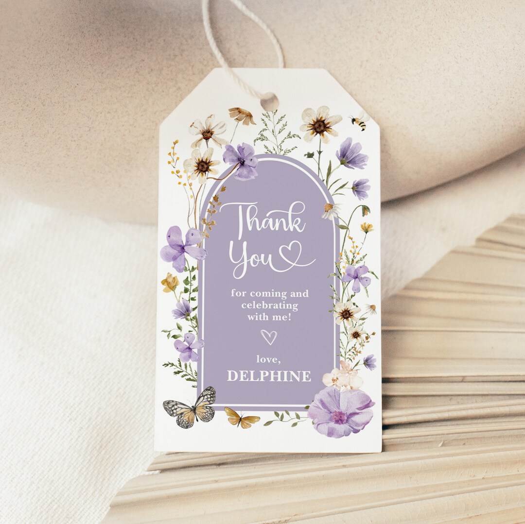 Editable Purple Wildflower Favor Tag Template Boho Lavender Baby in ...