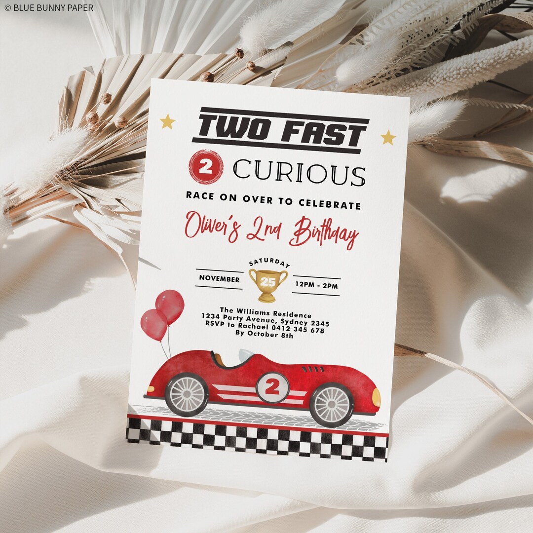 Editable Two Fast 2 Curious Birthday Invitation Template Race Car ...