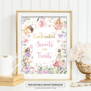 Fairy Birthday Enchanted Sweets & Treats Table Sign Magical Floral ...