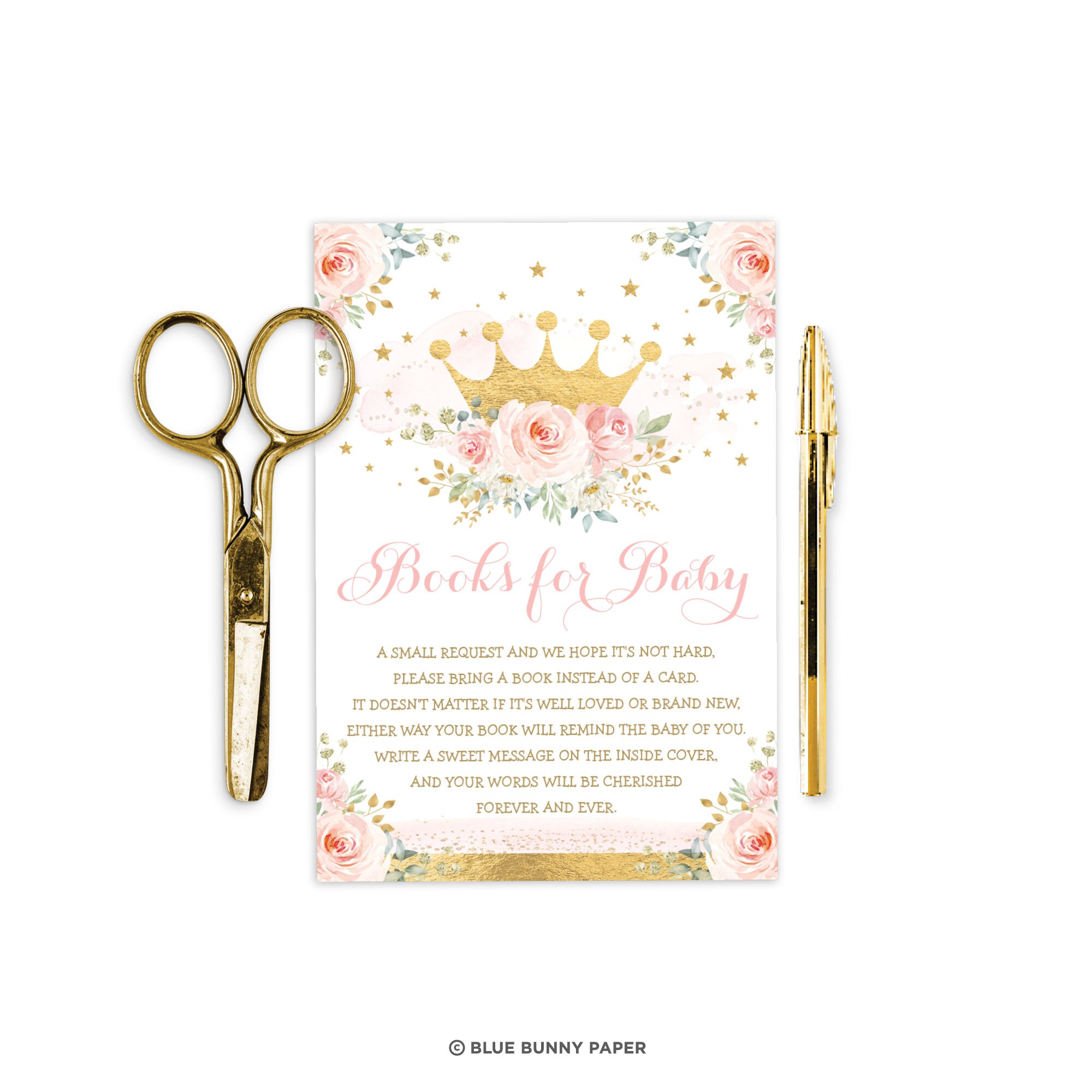 Crown Princess Baby Shower Books for Baby Card, Royal Baby Girl Bring a ...