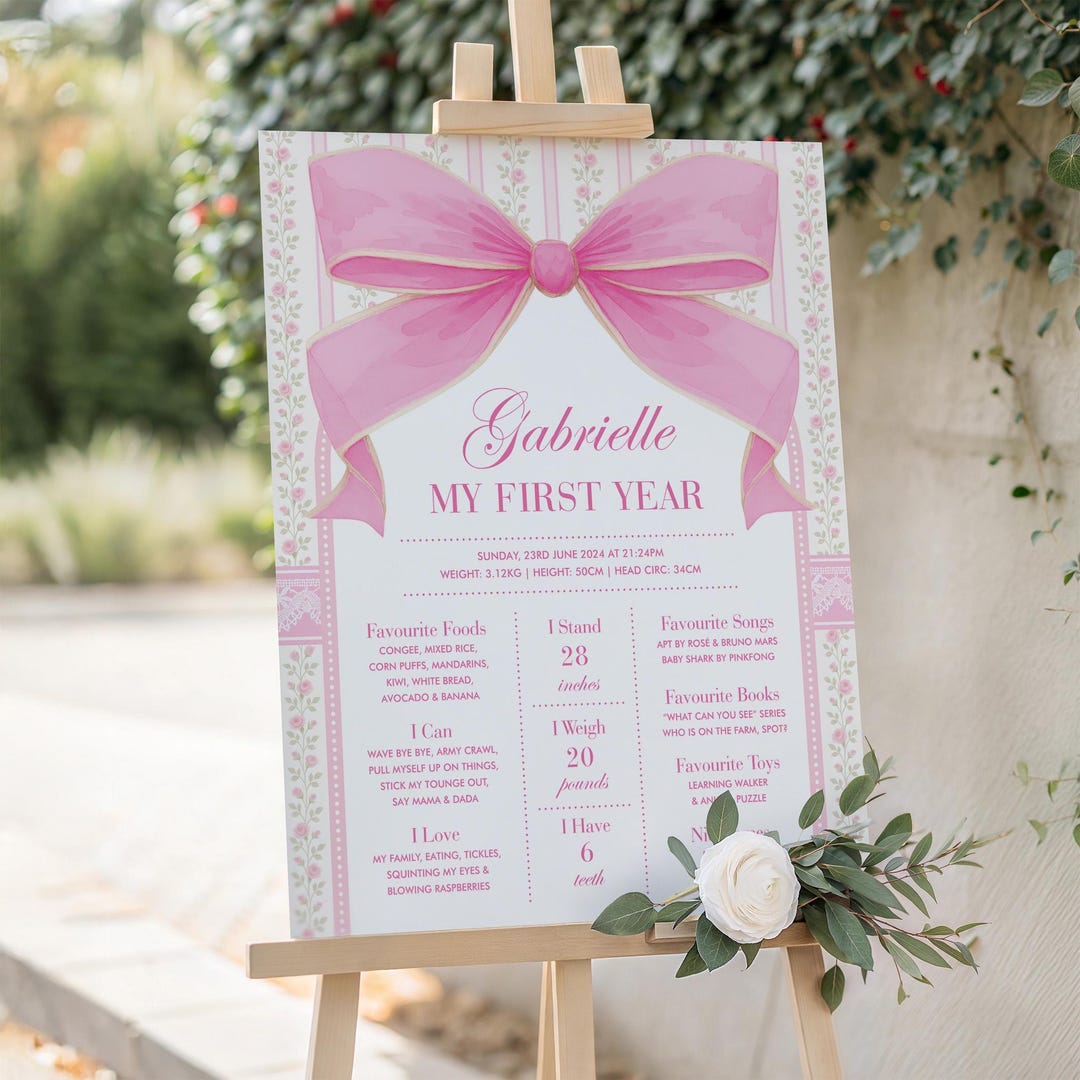 Coquette Pink Bow Milestone Sign: Cottagecore Girl 1st Birthday ...