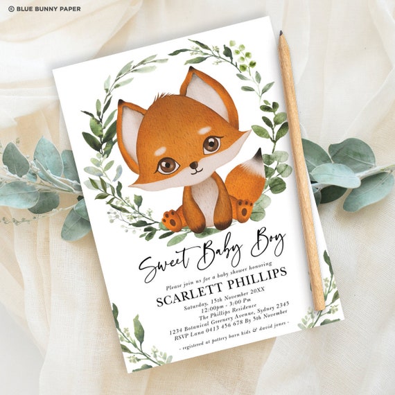 Editable Fox Baby Shower Invitation, Greenery Fox Couples Baby Shower ...