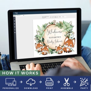 Editable Fox Welcome Sign Template Forest Greenery Baby Shower ...