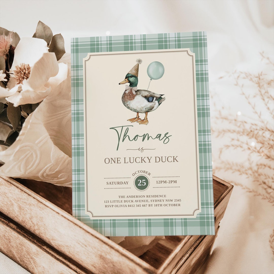 One Lucky Duck Birthday Invitation Template, Editable Boy 1st Birthday ...