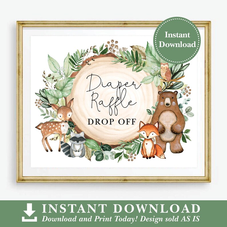 Diaper Raffle Drop off Sign. Woodland Animals Baby Shower - Etsy