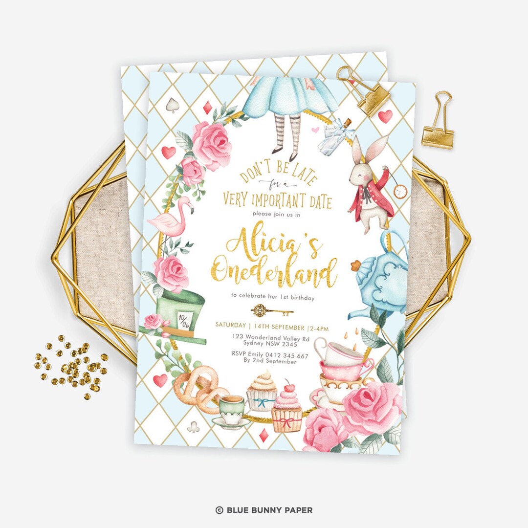 Editable Alice in Wonderland Invite, Onederland Girl 1st Birthday ...