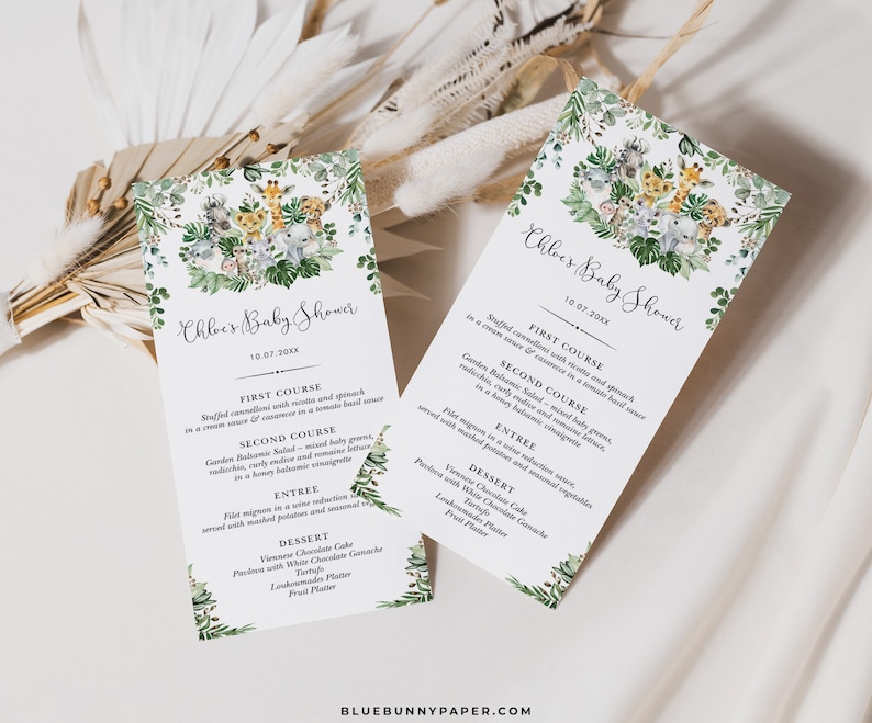 EDITABLE Safari Menu Template Jungle Animals Printable Menu - Etsy