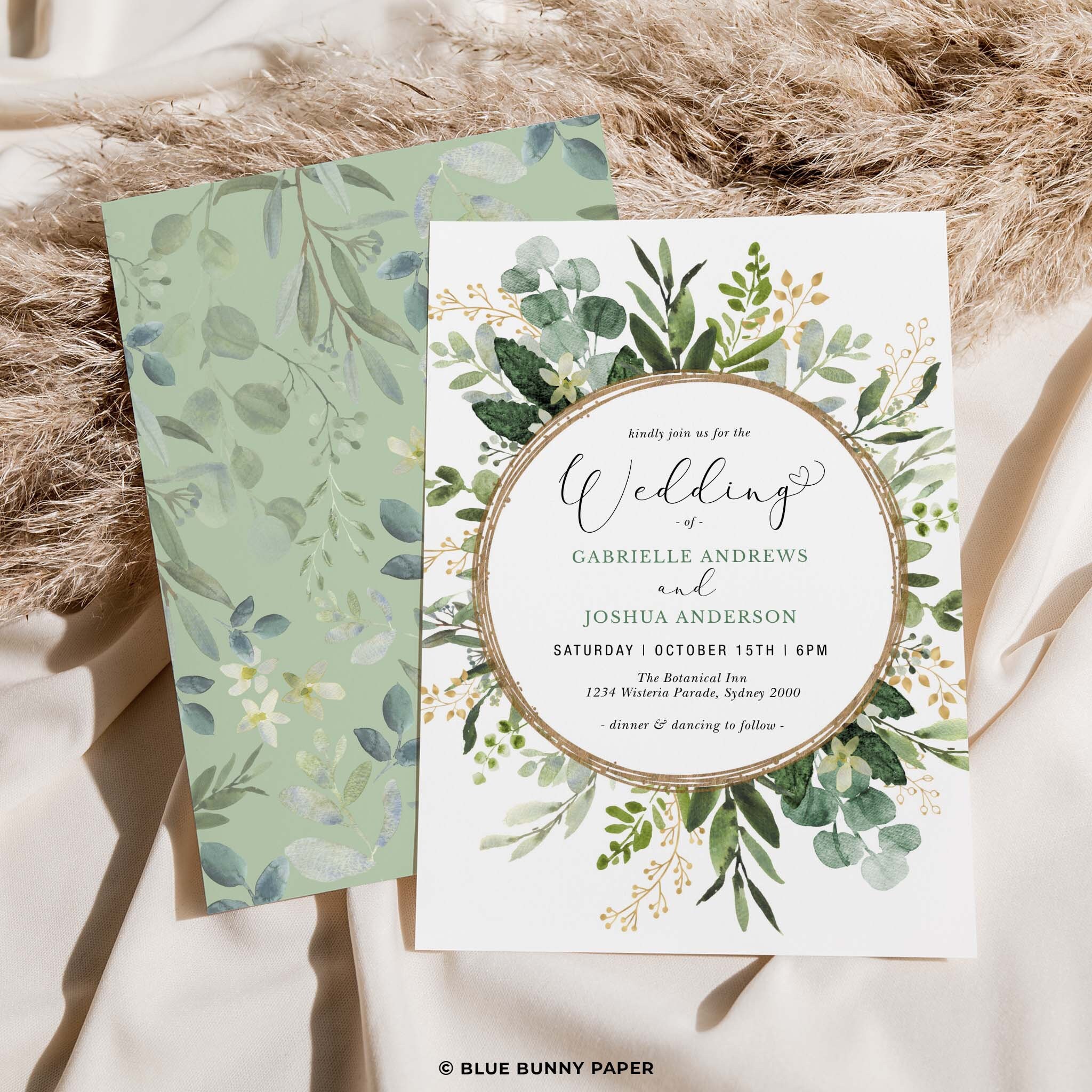 Greenery Wedding Invitation, Eucalyptus Wreath Wedding Invite Template ...