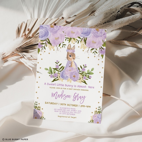 Lavender Bunny Baby Shower Invitation Purple Flower Rabbit - Etsy