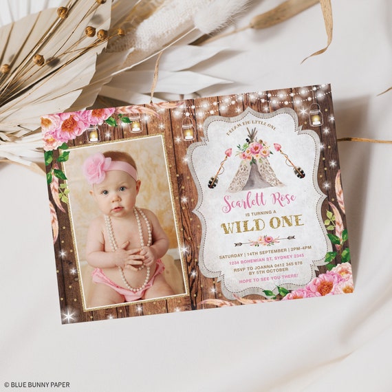 Girl Wild One Birthday Invitation, Tribal Boho Teepee 1st Birthday ...