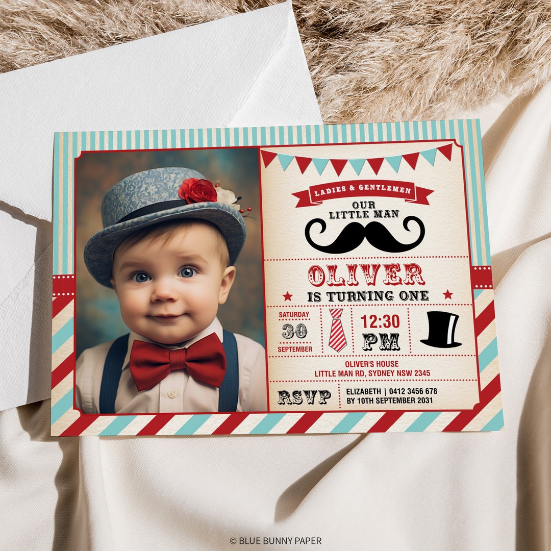 Little Man Birthday Photo Invitation Dapper Little Gentleman Party ...