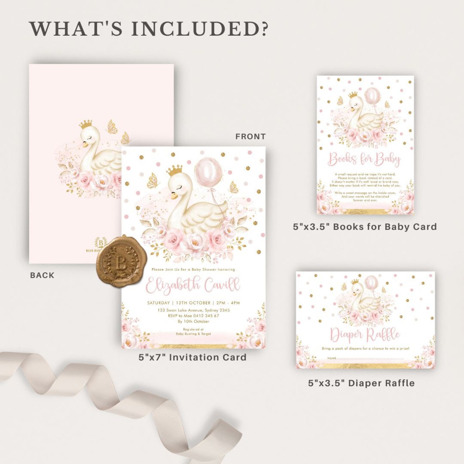Swan Princess Baby Shower Invitation Bundle Pink Balloon Swan Templates ...