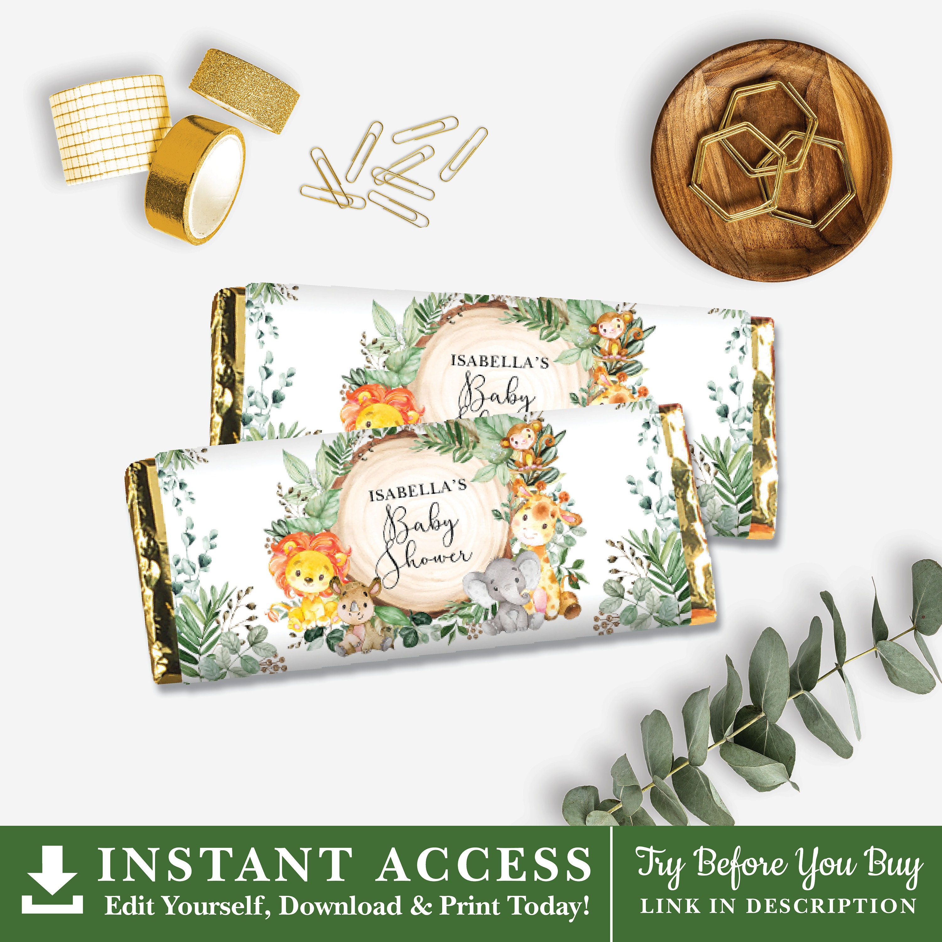 EDITABLE Safari Chocolate Bar Wrapper. Greenery Jungle Wild - Etsy