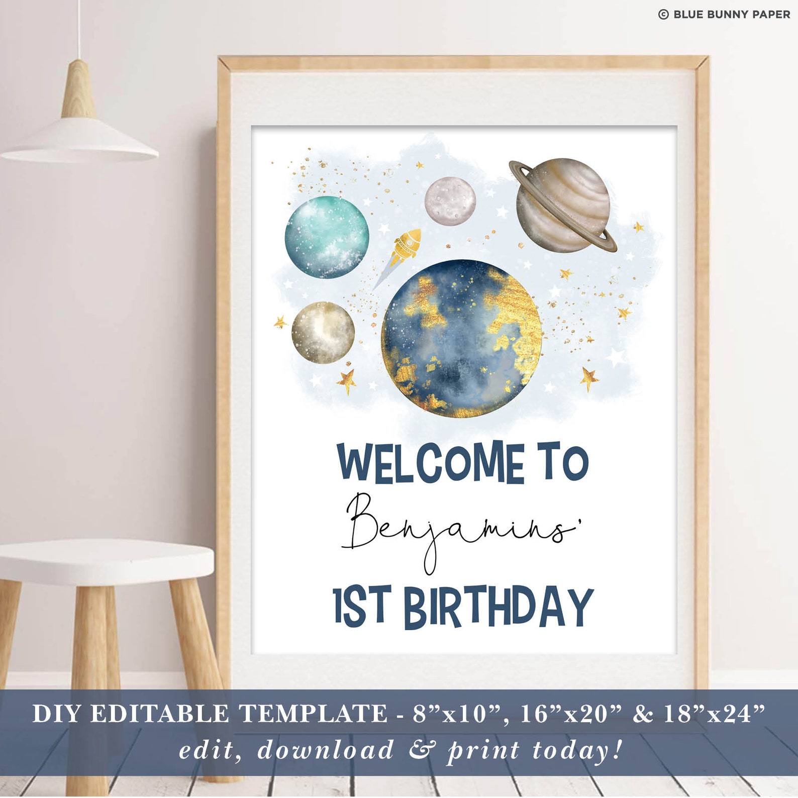 EDITABLE Outer Space Birthday Welcome Sign Galaxy Party Sign | Etsy