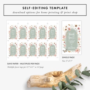 Editable Boho Floral Favor Tag Template Sage Green Baby in Bloom ...