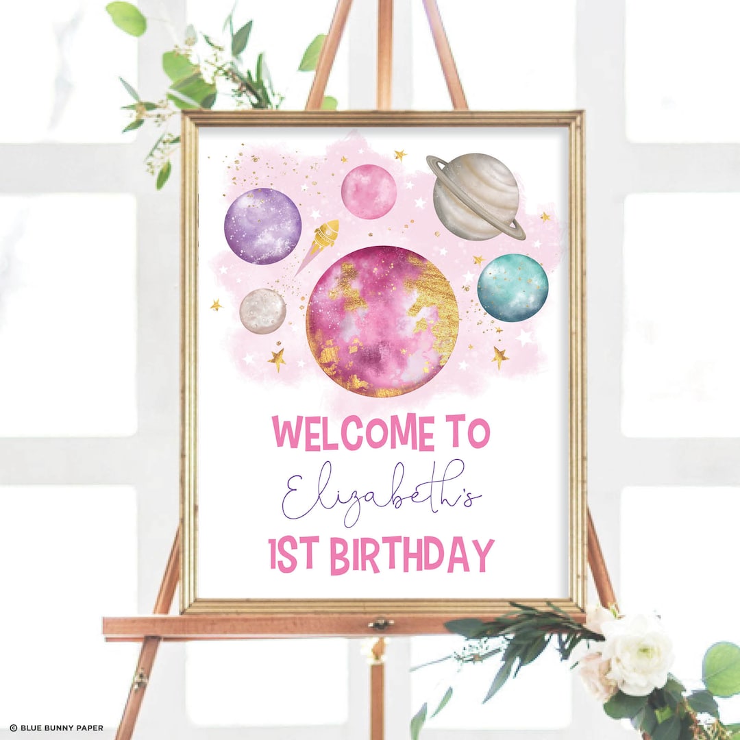 Outer Space Girl Birthday Welcome Sign, First Trip Around the Sun Party ...