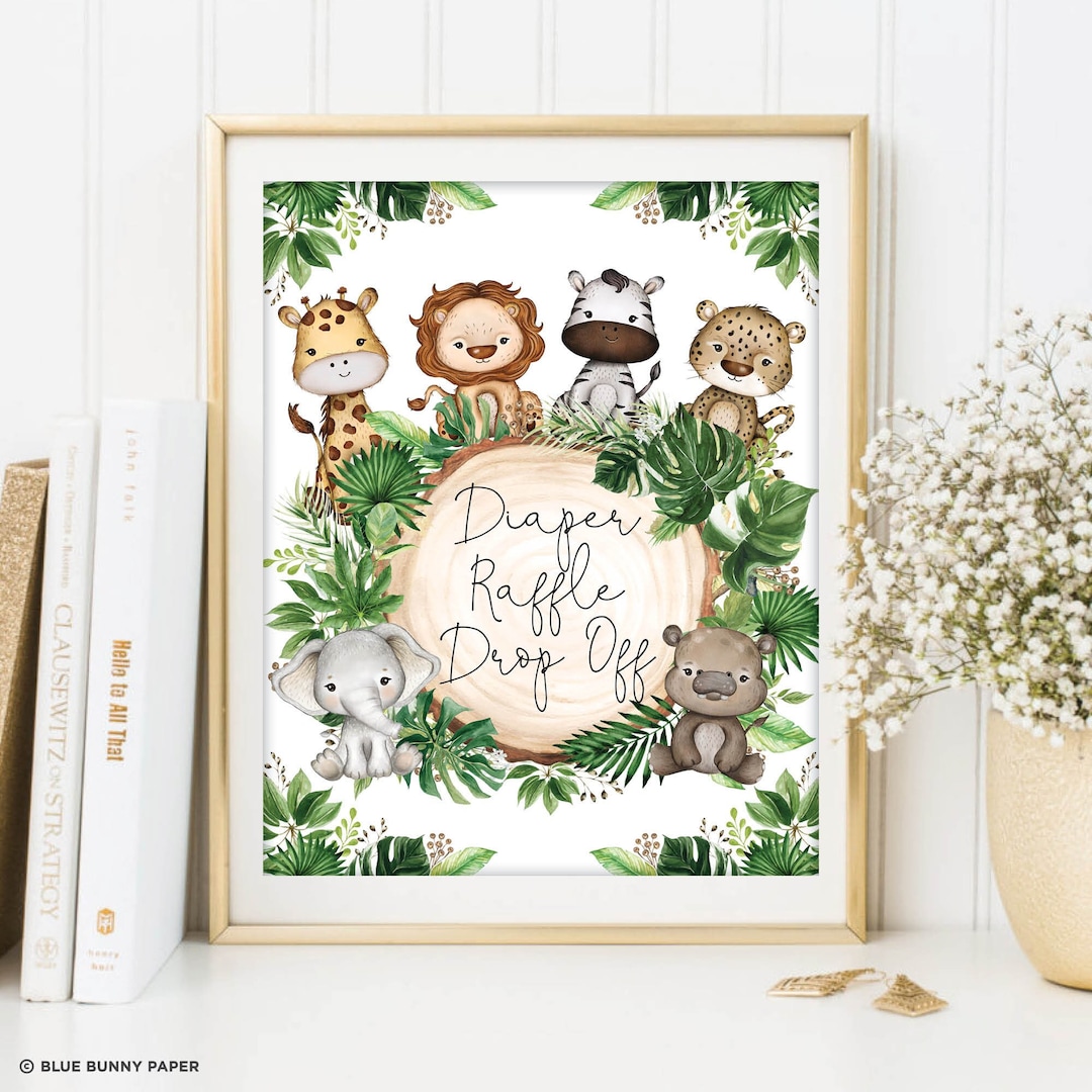 Safari Diaper Raffle Drop off Sign, Jungle Wild Animals Baby Shower ...