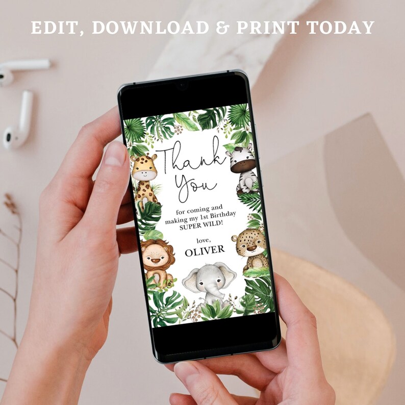 Safari Animals Favor Tags, Tropical Jungle Wild One Birthday Thank You ...