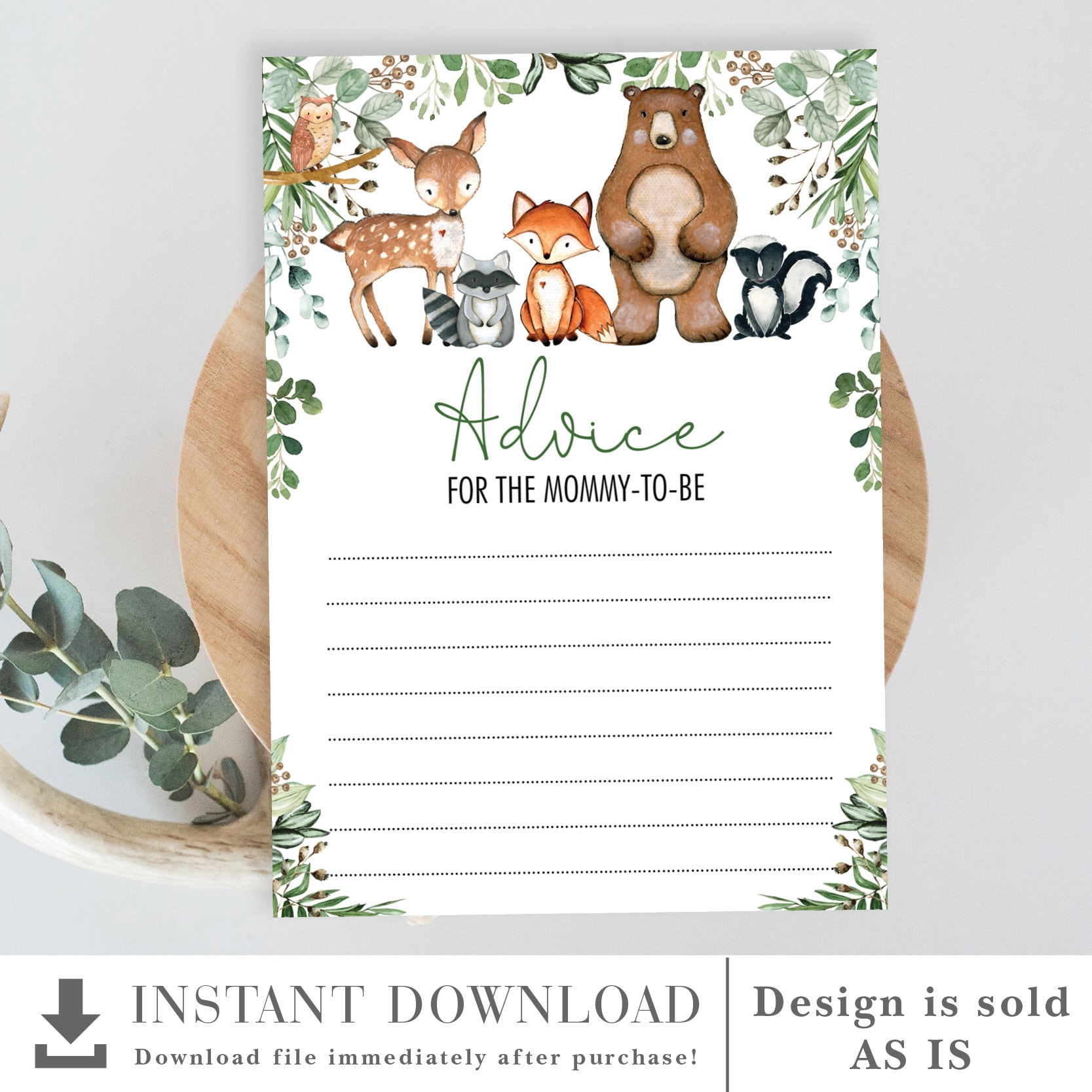 Woodland Advice Card for PARENTS, MOM, MUM. Greenery Forest Animals ...