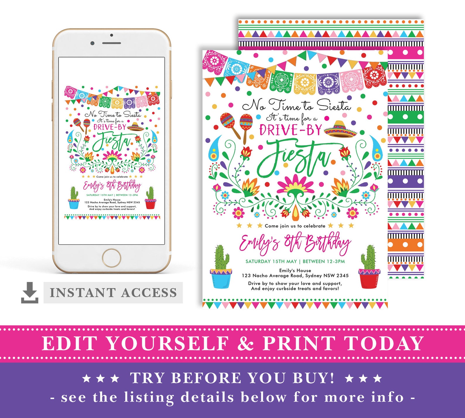 Editable Fiesta Drive by Birthday Invitation. Mexican Drive Through ...
