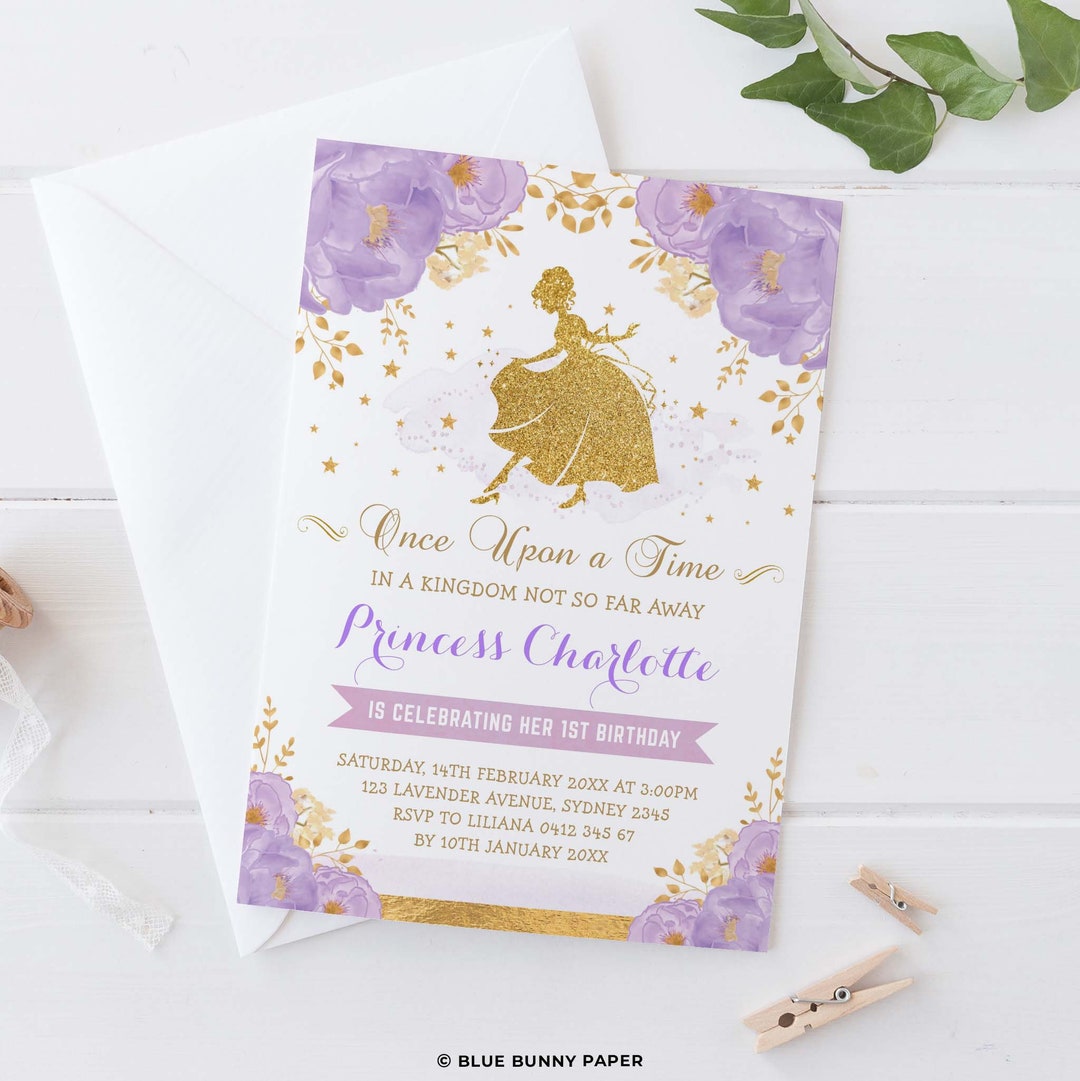Purple Princess Birthday Invitation, Cinderella Party Invite, Lavender ...