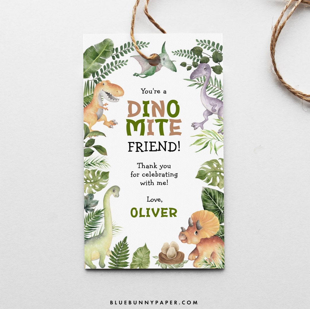 Dinosaur Favor Tag Dino Birthday Party Favors Dinomite Label Boy ...