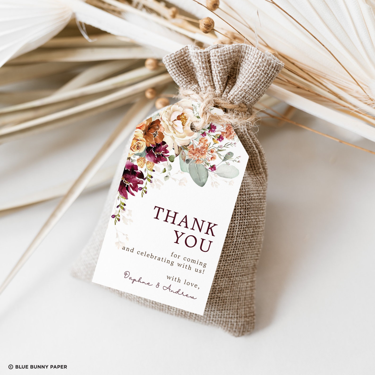 Editable Boho Favor Tag Template, Garden Flowers Thank You Tag, Burnt ...