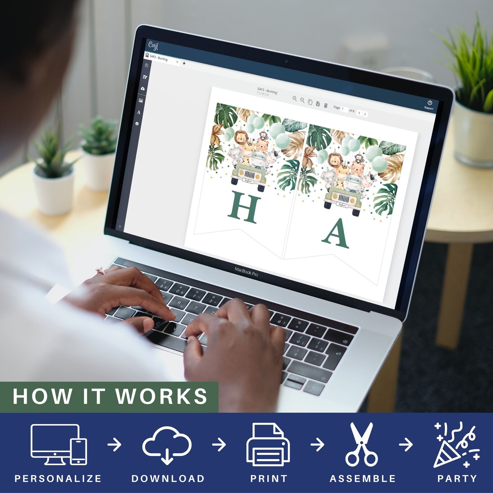 EDITABLE Jungle Happy Birthday Banner Wild One Birthday Party | Etsy