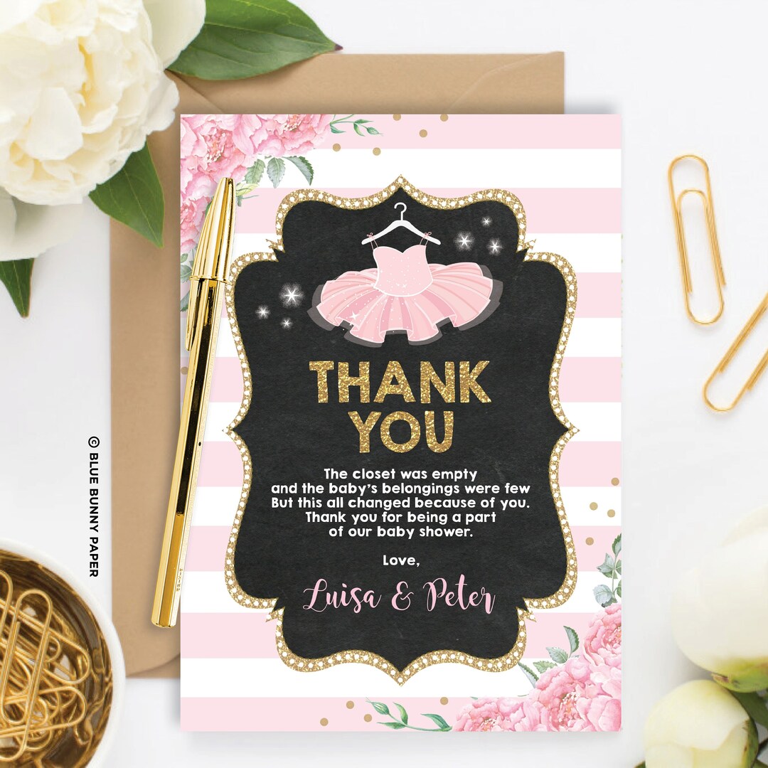 Editable Ballet Thank You Card. Ballerina Birthday Ballet Baby Shower ...