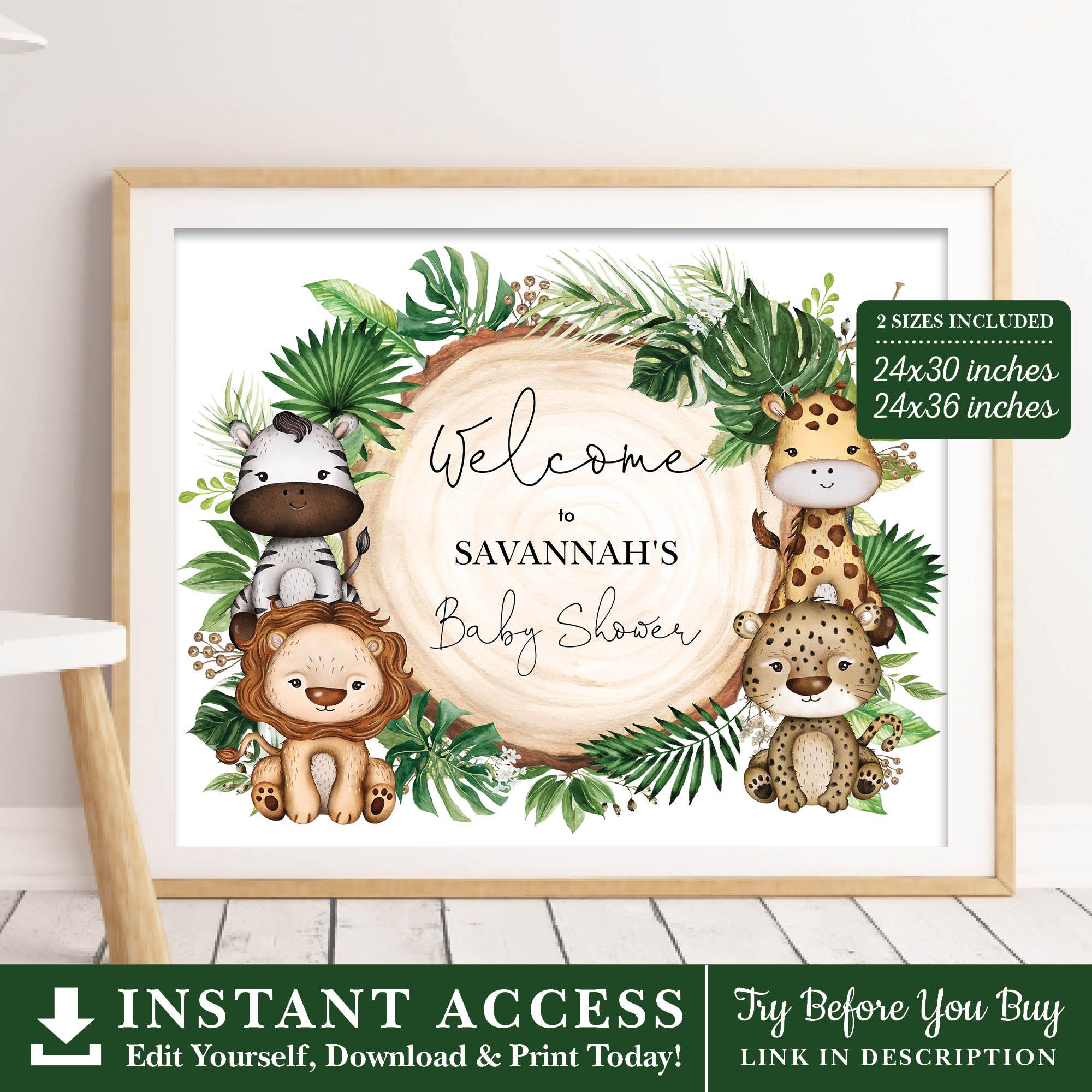 Wild Safari Animals Backdrop Large Editable Welcome Sign | Etsy