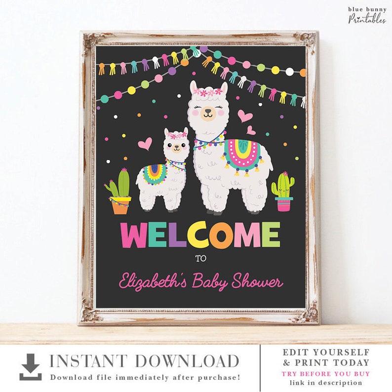 Llama Baby Shower Welcome Sign. Fiesta Cactus Alpaca Party - Etsy India