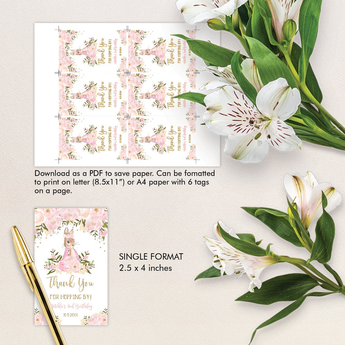 Bunny Favor Tag Template Girl Rabbit Baby Shower Gift Tag | Etsy