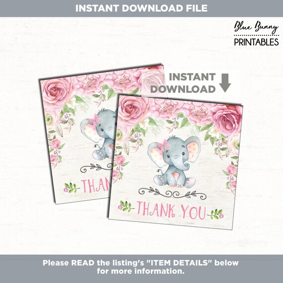 Elephant Baby Shower Favor Tags. Pink Floral Birthday Party Decoration ...