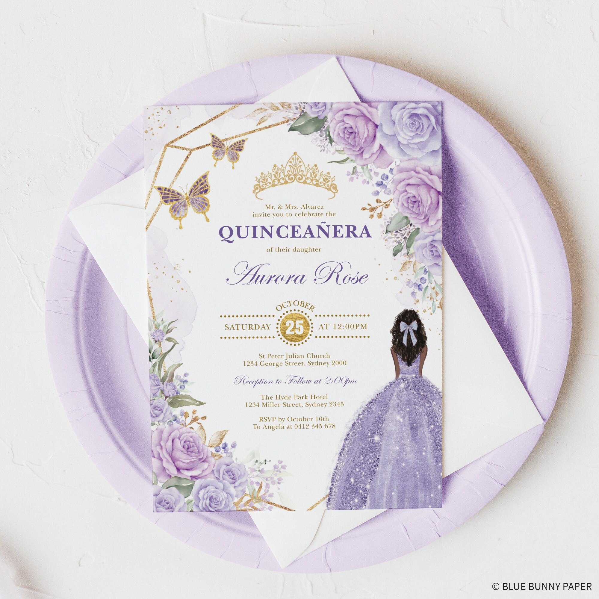Purple Quinceanera Invitation Brown Skin Curly Hair Mis Quince - Etsy