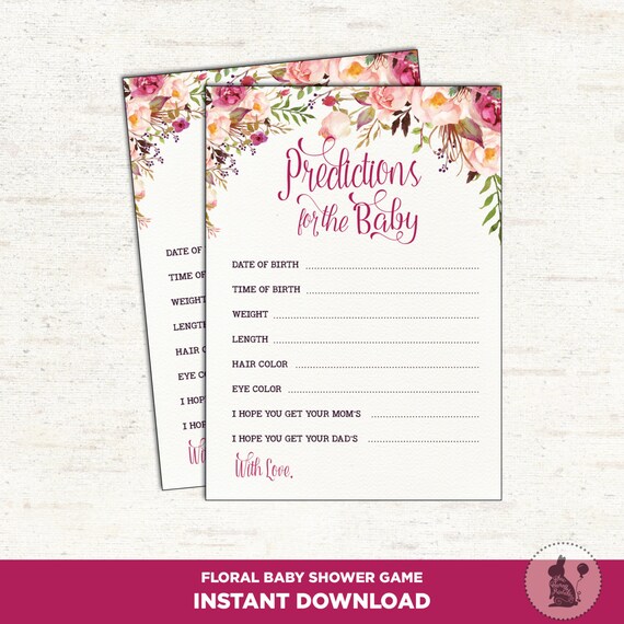 Floral BABY PREDICTION Card. Predictions for Baby. Guess Baby Stats ...