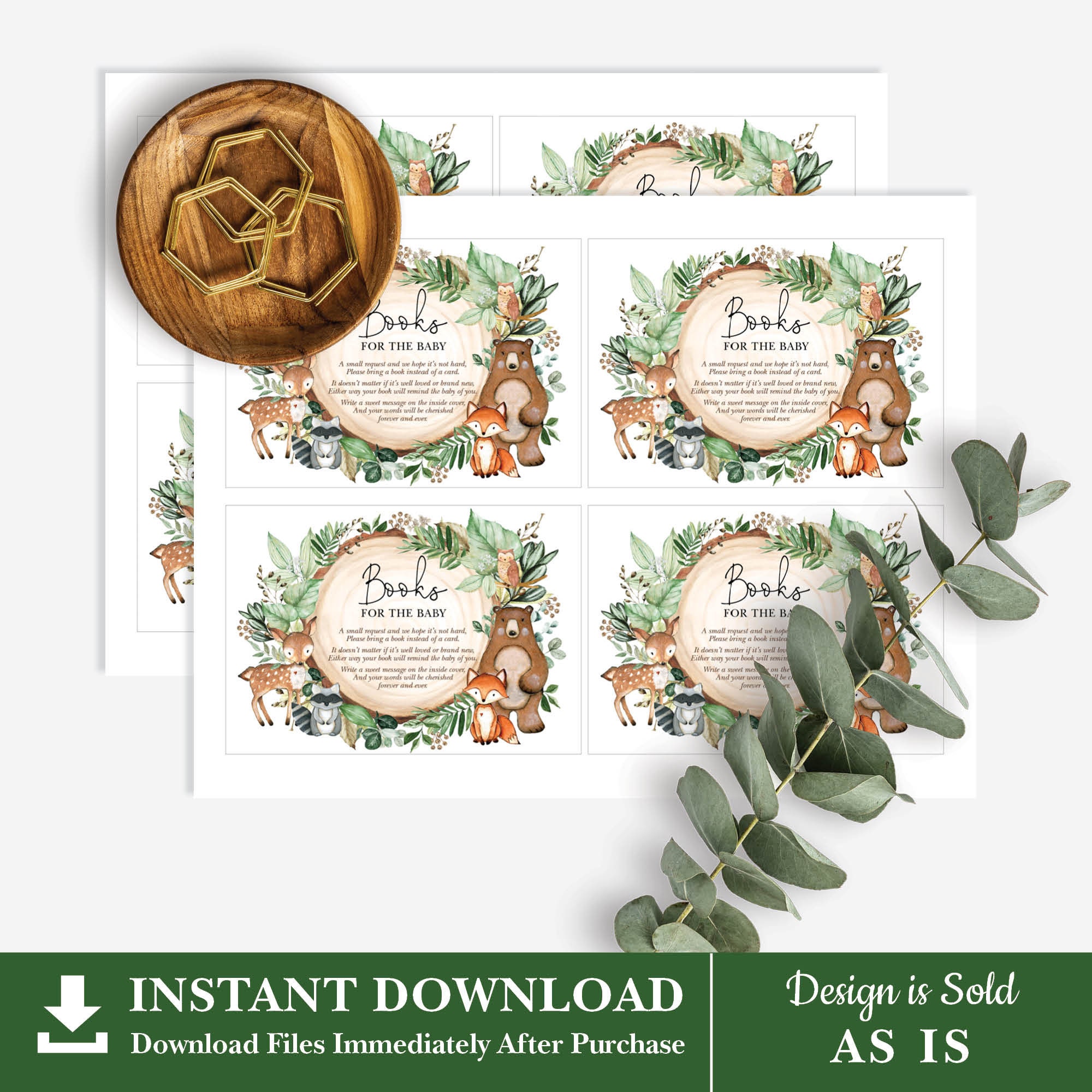 Woodland Baby Shower Books for Baby Printable Card, Rustic Forest ...