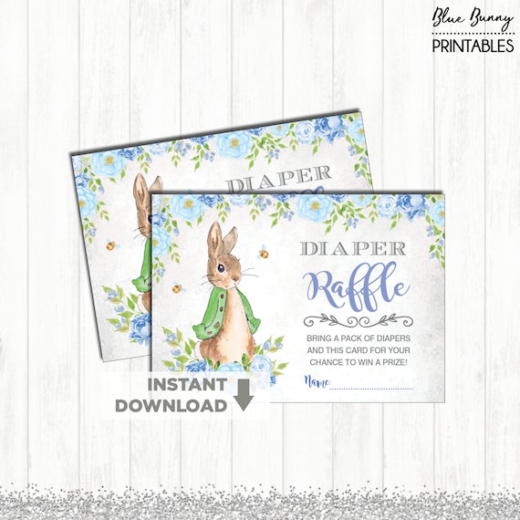 Bunny DIAPER Raffle Printable. Floral Rabbit Boy Baby Shower. Blue ...