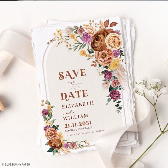 Fall Save The Date Template Boho Autumn Wedding Digital Invite Rustic