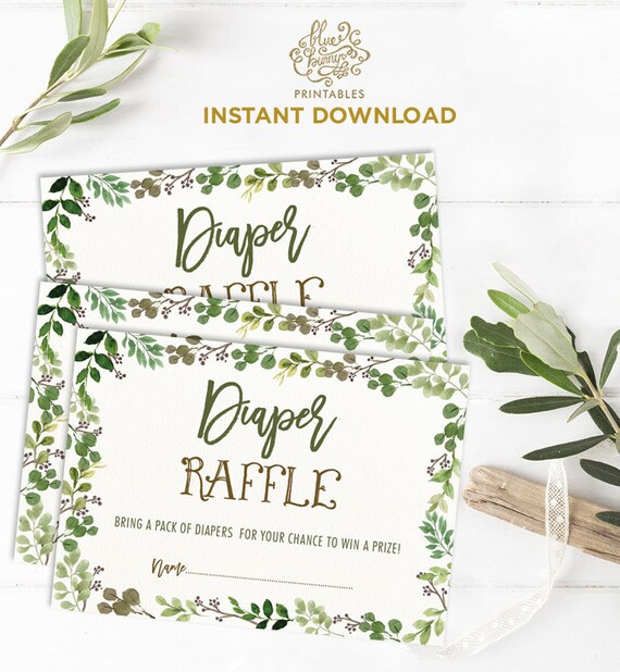Greenery DIAPER Raffle. Botanical Baby Shower Invitation Insert Card ...