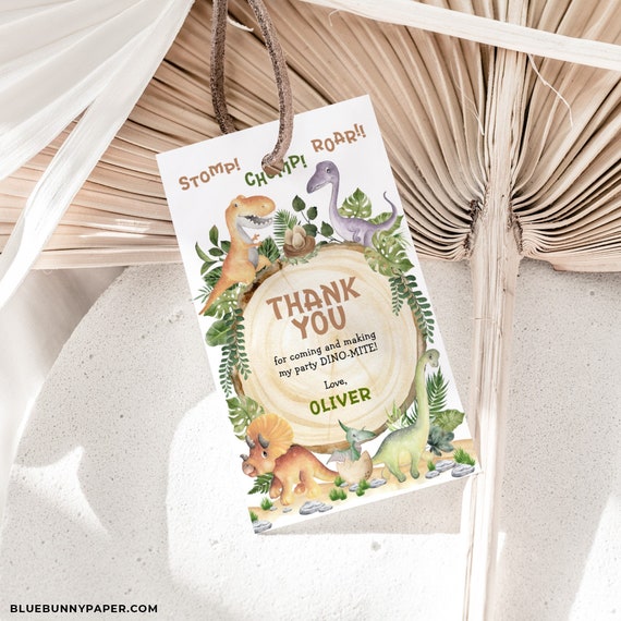 Editable Dinosaur Favor Tag, Dino Theme Birthday Thank You Template ...