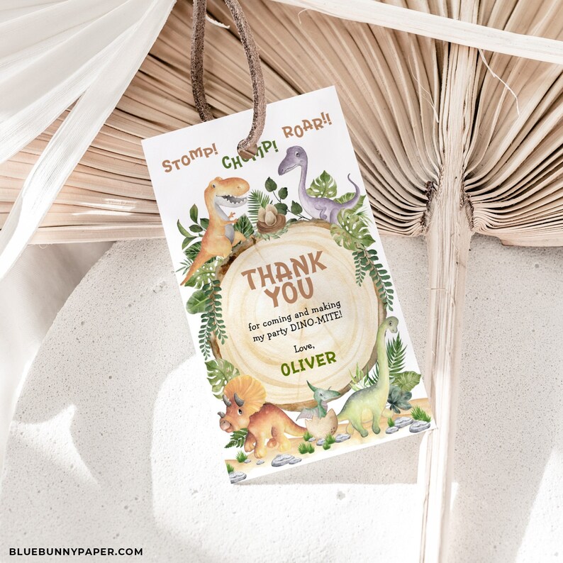 Editable Dinosaur Favor Tag, Dino Theme Birthday Thank You Template ...