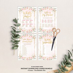 Blush Pink Floral Baby Shower Games Bundle, Watercolor Flower Baby Girl ...