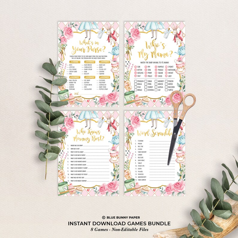 Alice in Wonderland Baby Shower Games Bundle 8x Mad Hatter | Etsy