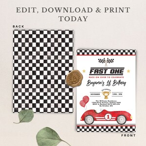 Editable Fast One Birthday Invitation Template Race Car Themed Digital ...