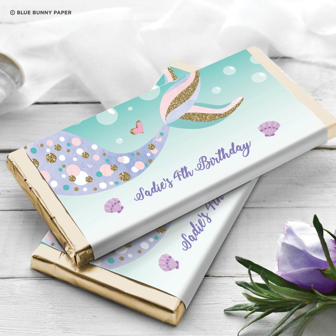 EDITABLE Mermaid Chocolate Bar Wrapper, Under the Sea Birthday Party Favors, Beach Baby Shower ...
