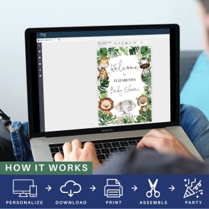 Editable Safari Welcome Sign, Tropical Jungle Animals Baby Shower ...